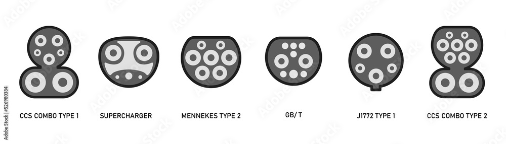 Vetor do Stock: Connectors for electric vehicles. Charger Plug Types ...