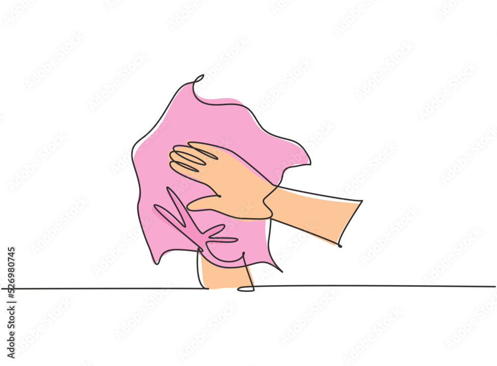 Single one line drawing of twelve steps hand washing by wiping your ...