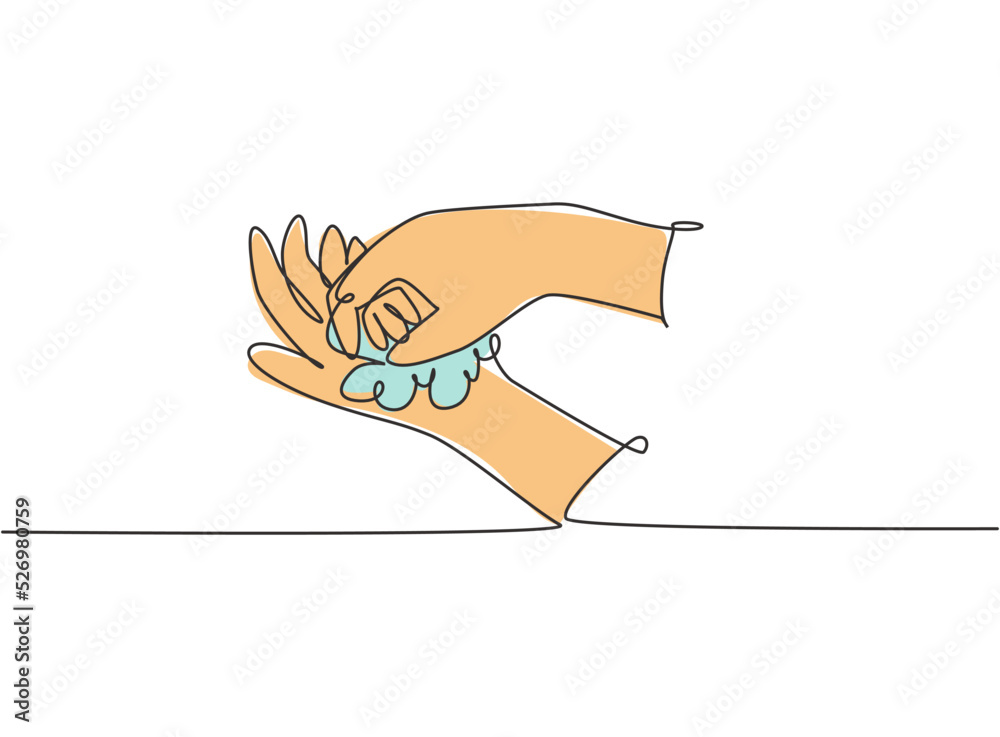 Continuous one line drawing twelve steps hand washing by rubbing the ...