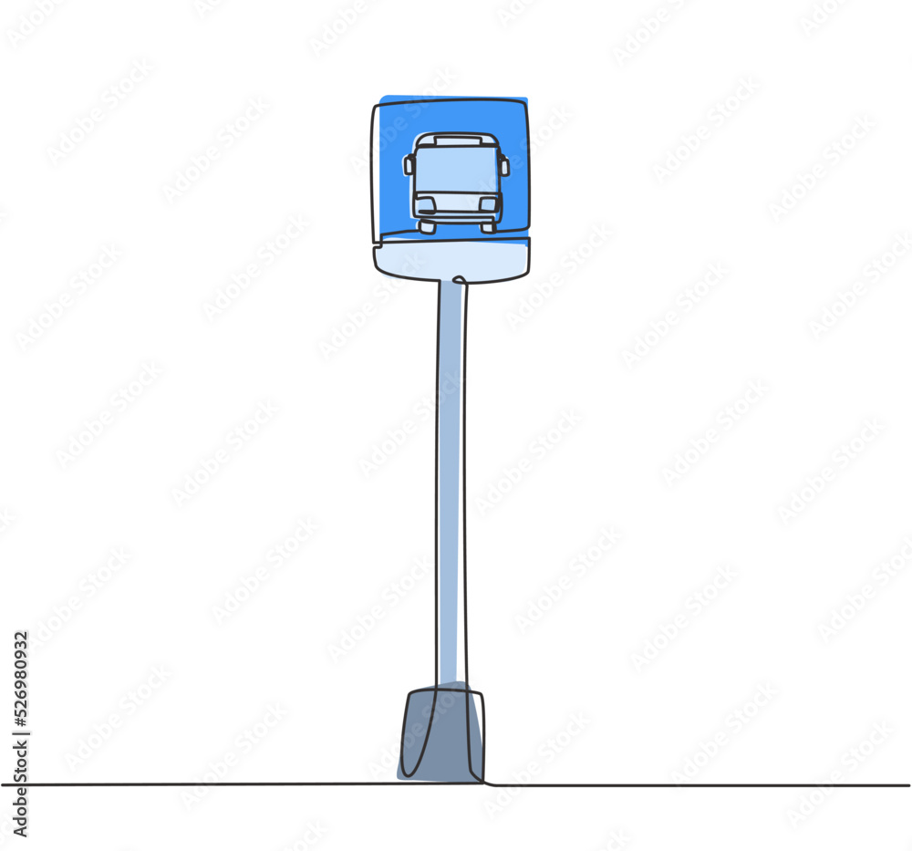 Single one line drawing of a bus stop with a simple bus sign located on ...