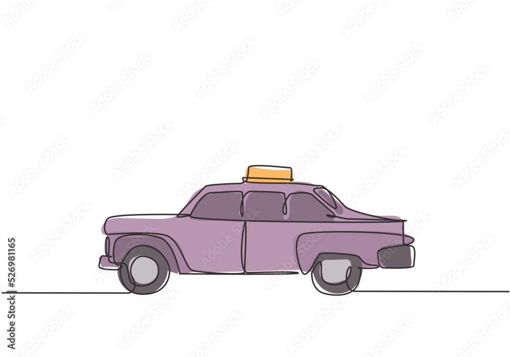 Continuous one line drawing old taxi cars that are still operating ...