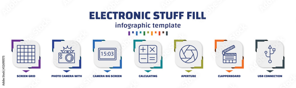 infographic template with icons and 7 options or steps. infographic for electronic stuff fill ...