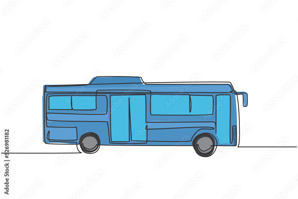 Single one line drawing of city buses seen from the side serving ...