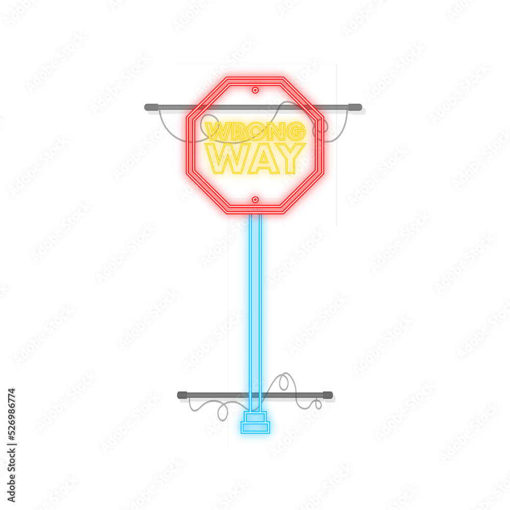 Red wrong way. Neon icon.Cartoon flat vector illustration Stock ...