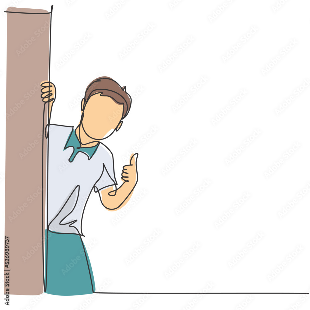 One line drawing of young happy student boy school student appeared ...