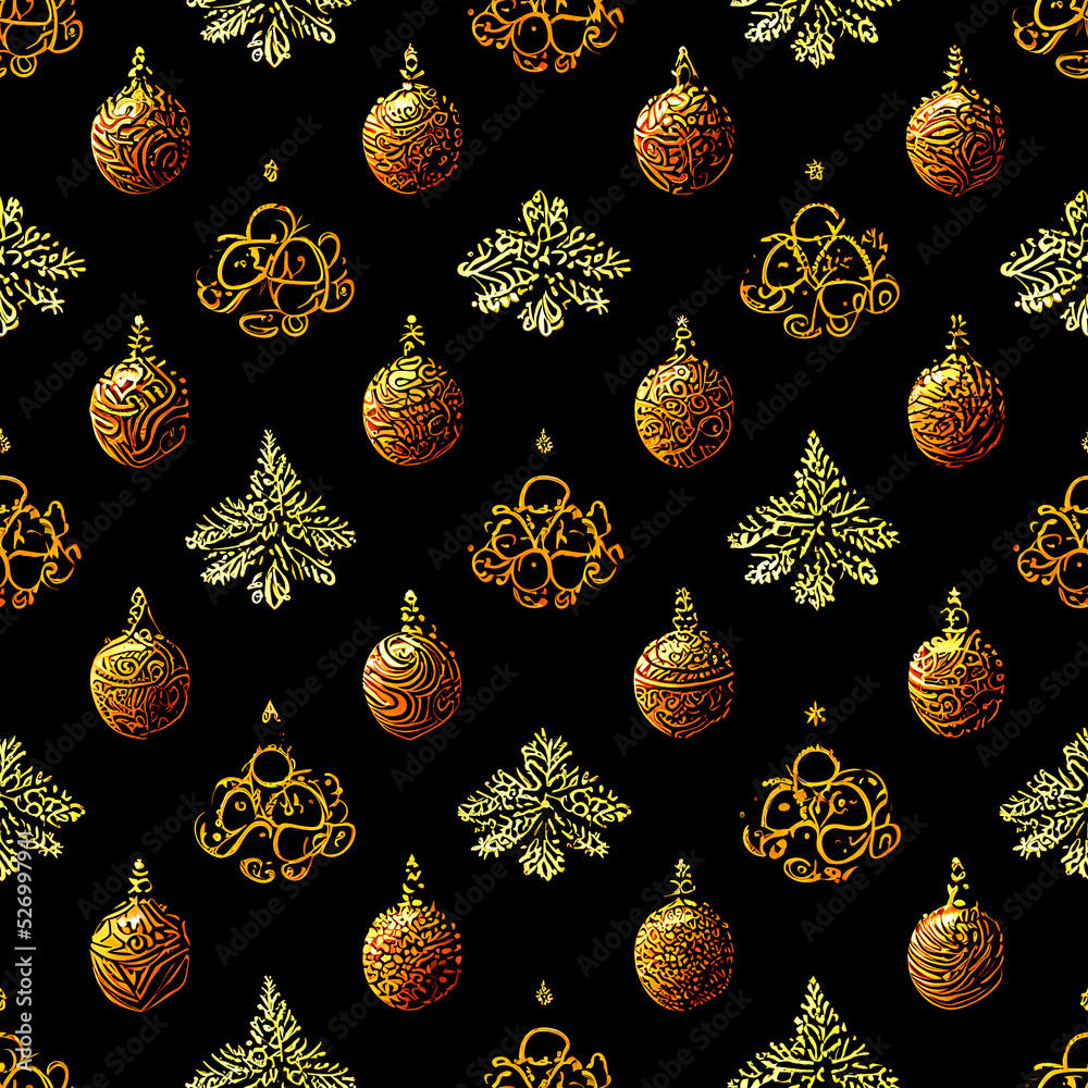 Exquisite Christmas golden filigree on a black background. Seamless ...