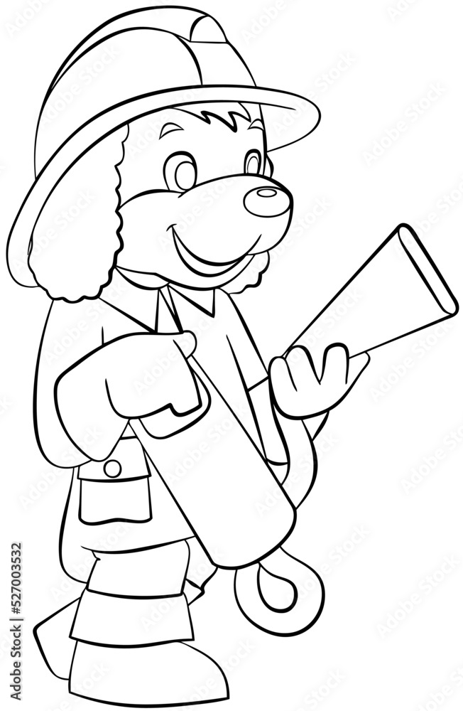 Fireman dog. Element for coloring page. Cartoon style. Stock Vector ...