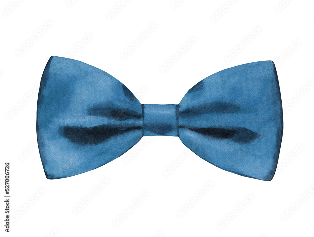 Watercolor blue silk bowtie illustration. Hipster funny clothes ...