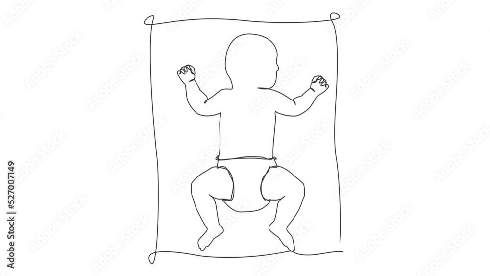 animated single line drawing of baby in diaper sleeping on its back ...