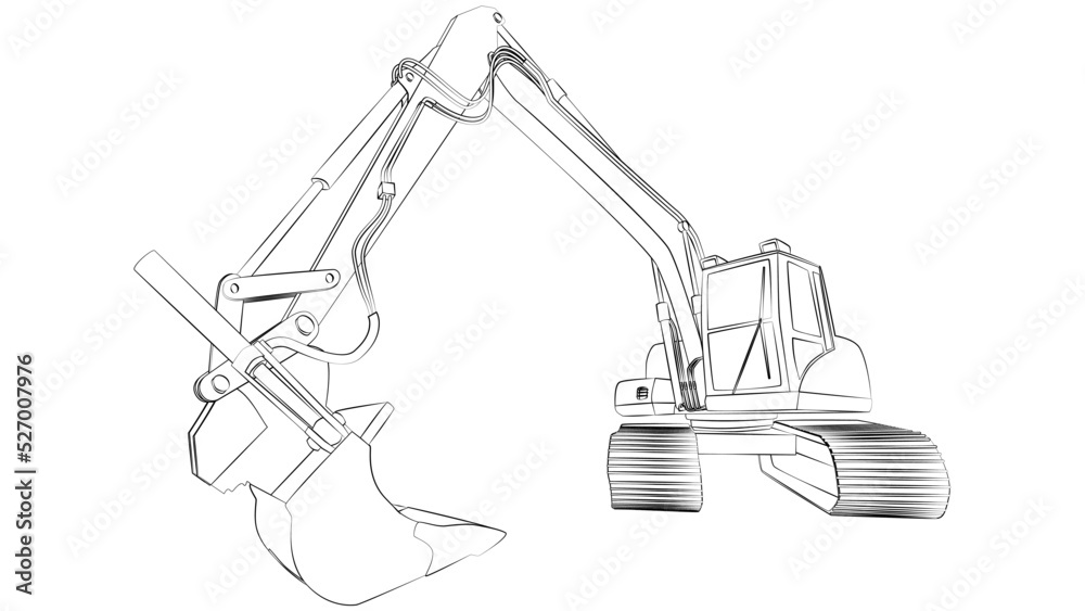 Excavator outline in perspective view isolated. Design element. Stock ...