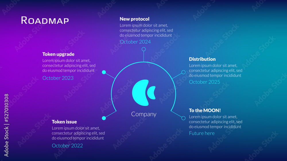 Roadmap with semicircle in the center and stages around on blue purple ... Roadmap with semicircle in the center and stages around on blue purple ...