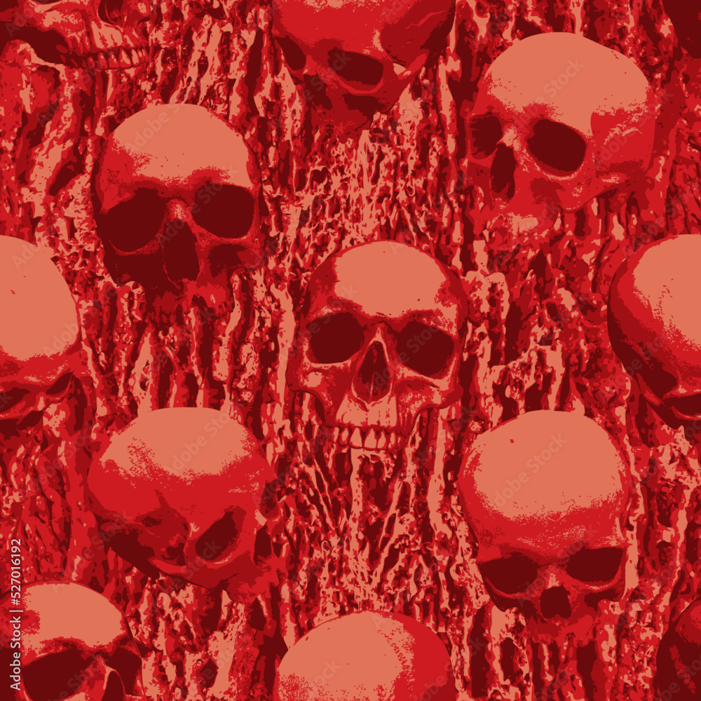 Seamless pattern with sinister human skulls on background of bloody ...