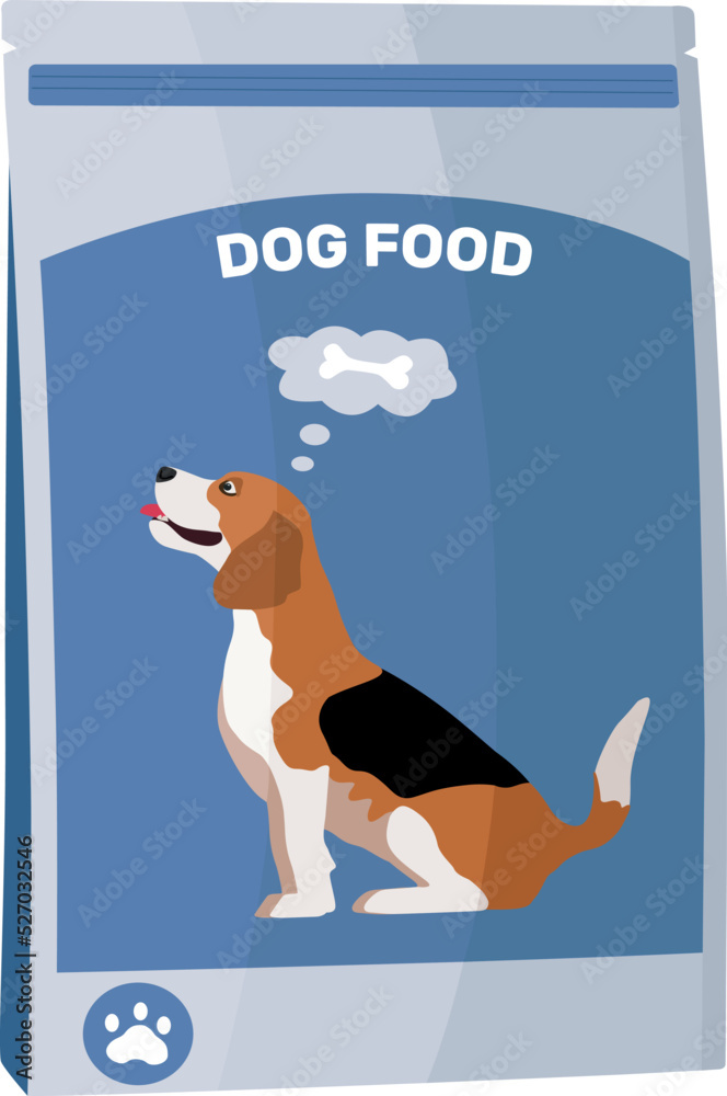 domestic dog food, bag package and cardboard box. Full bone shaped dry ...
