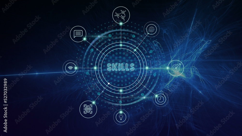 Cyber technology concept, virtual reality skills icon and icon network ...
