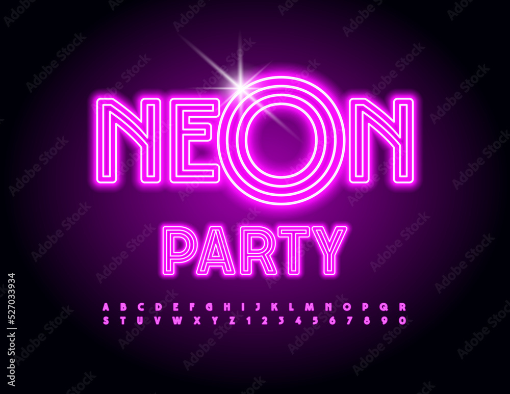 Vetor de Vector event flyer Neon Party. Bright Glowing Font. Artistic ...