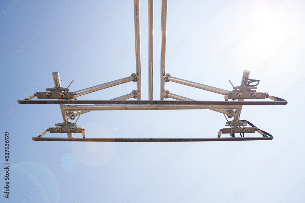 Charger for electric buses in process of charging battery on the roof ...