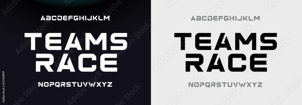 TEAMS RACE Sports minimal tech font letter set. Luxury vector typeface ...