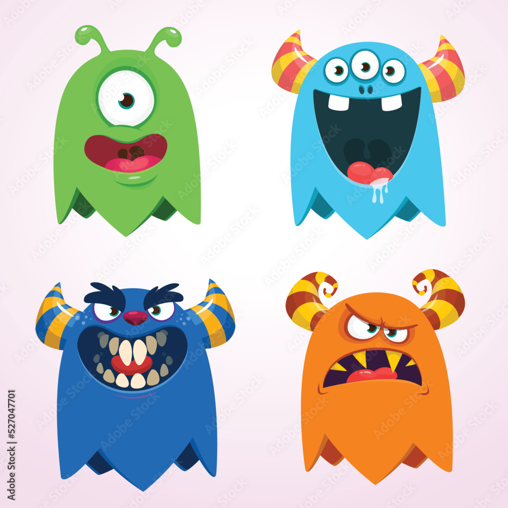 Funny Cartoon Monsters Set Of Cartoon Vector Scary Colorful Monsters