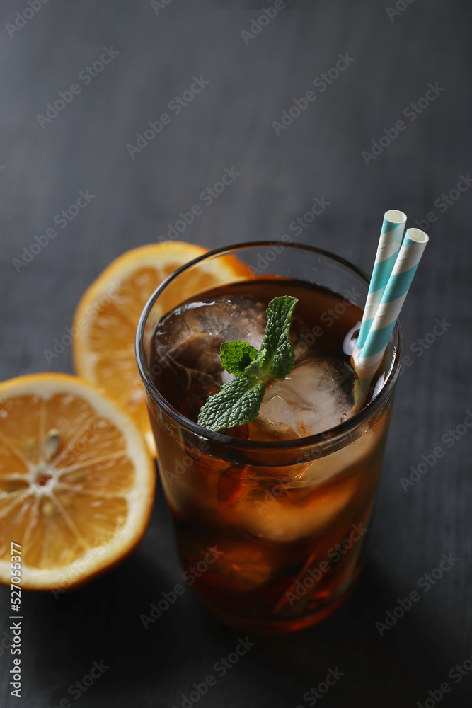 Stay Refreshed: Iced Tea with mint on a Dark Background, the Perfect ...