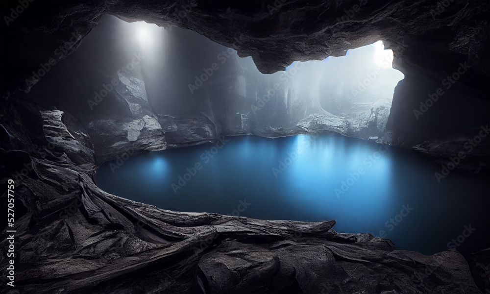 beautiful blue underground lake inside cave , digital painting Stock ...