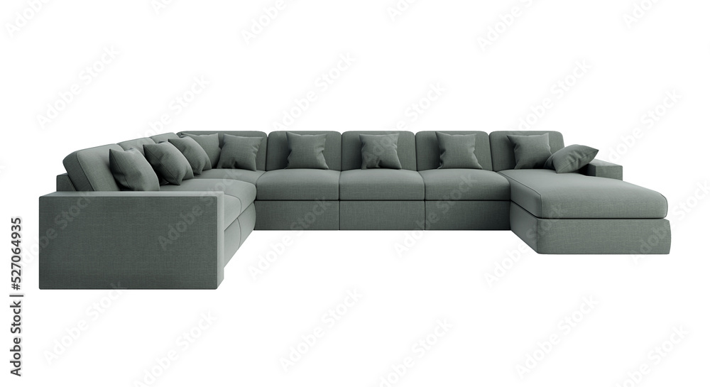 Large green sofa set with transparent background 3d render Stock ...