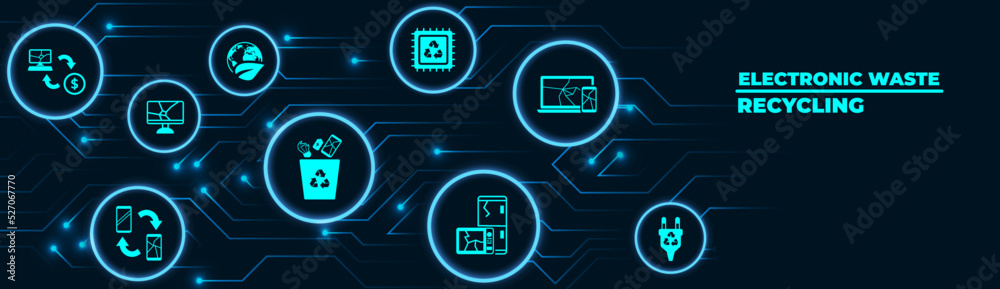 Electronic waste recycling vector illustration. Concept with connected ...