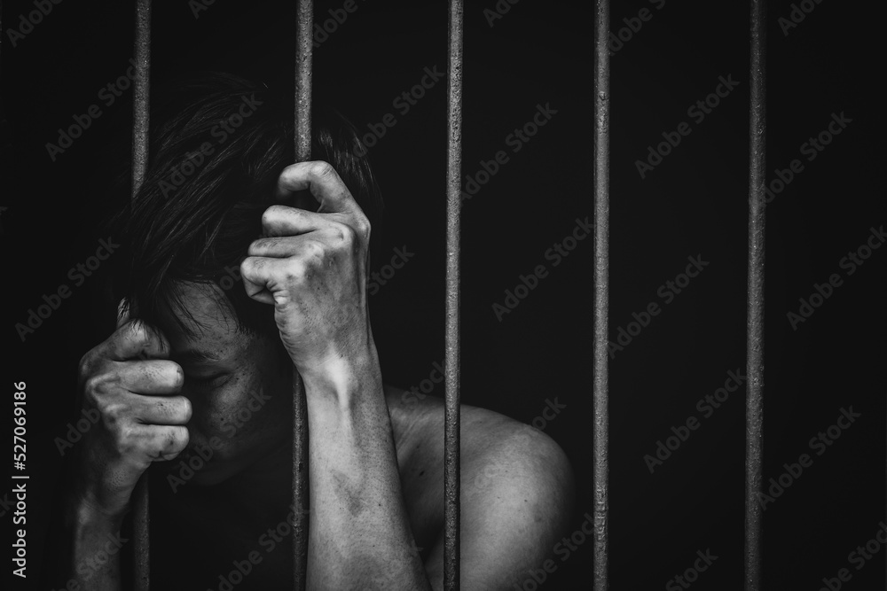 Photo & Art Print prison man crime in gaol, hold hand iron bar jail ...