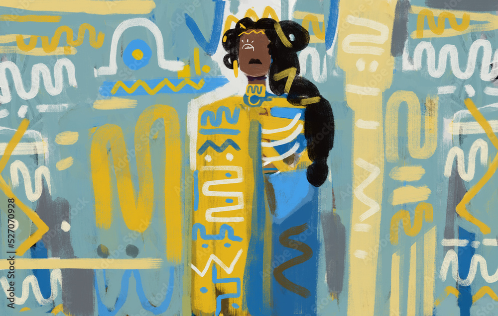 Black queen pharaoh woman, frown expression, wearing elegant and gold ...