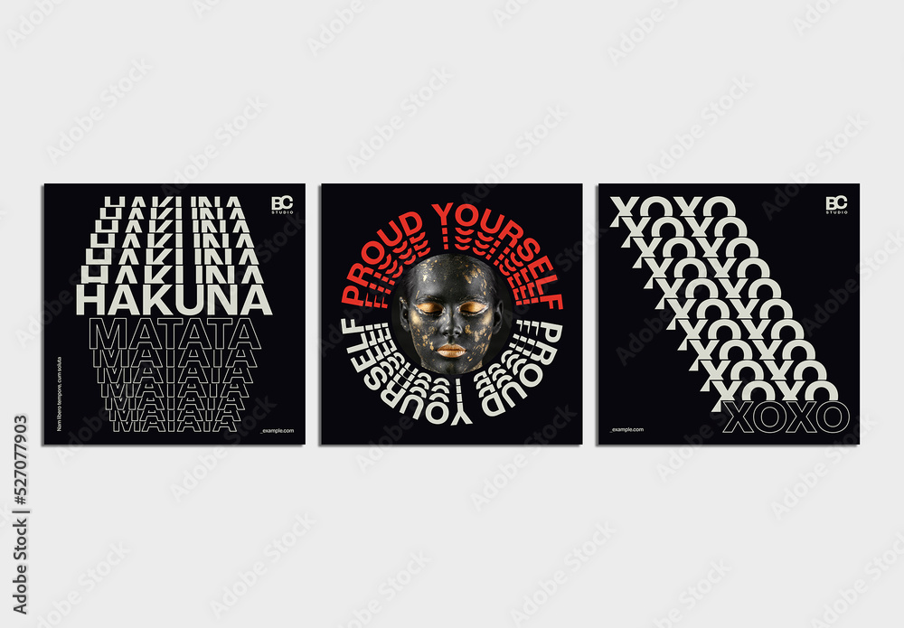 Set of Social Media Posts Layout with Stacked Text Effects Stock ...