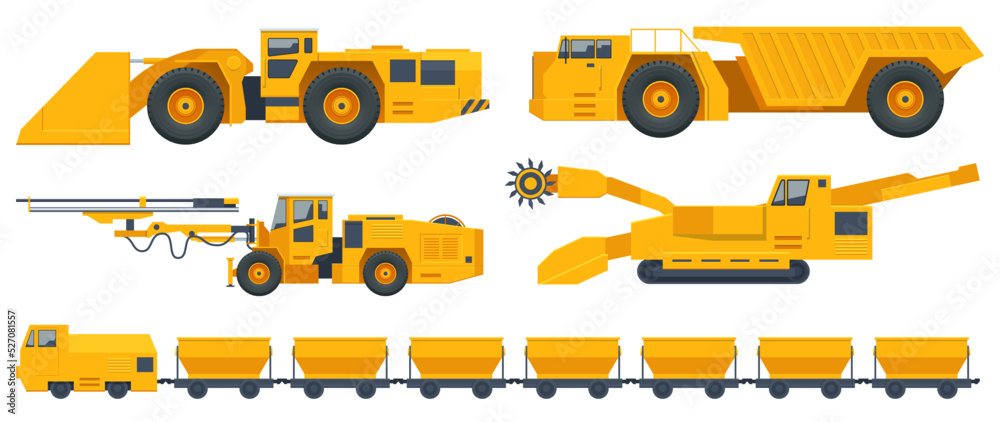 Isometric Quarry Mining Machines, Side View Mining Cart, Underground ...