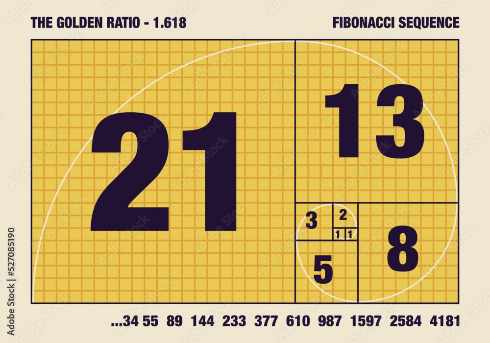 Fibonacci sequence and golden ration poster. Educational print for ...