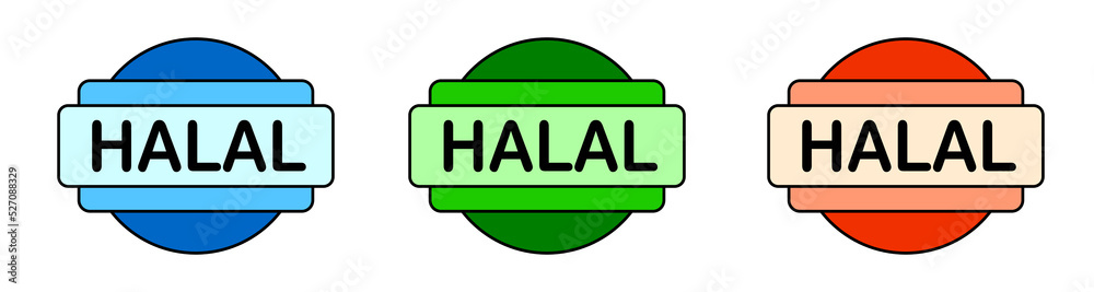 Set of Halal food products label, badge or logo. Vector Halal sign ...