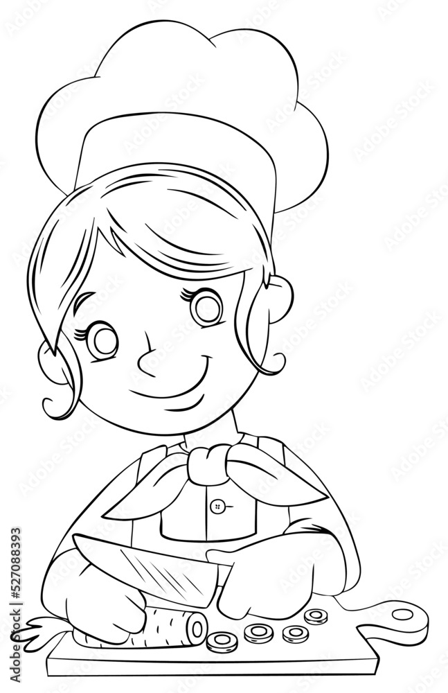 Cook girl. Element for coloring page. Cartoon style. Stock Vector ...