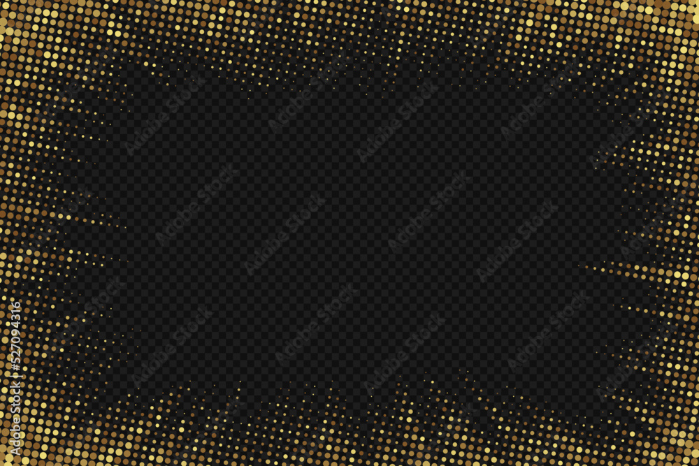 Gold frame. Halftone golden border. Pop art dot. Attention pattern ...
