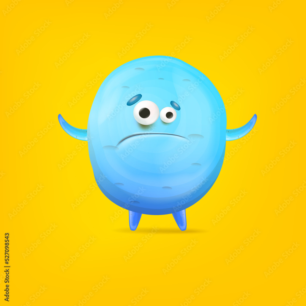 Vector cartoon funny blue alien monster isolated on yellow background ...