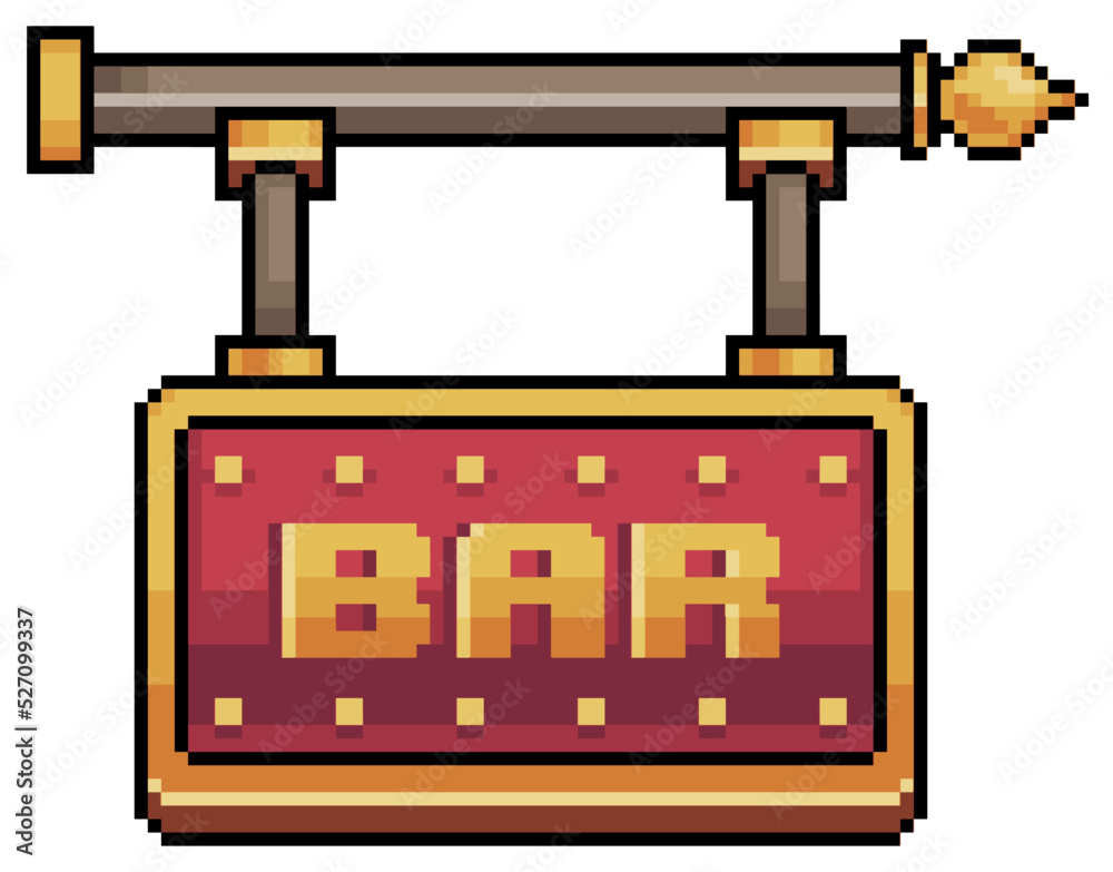 Pixel art Retro bar sign. vintage neon sign vector icon for 8bit game ...