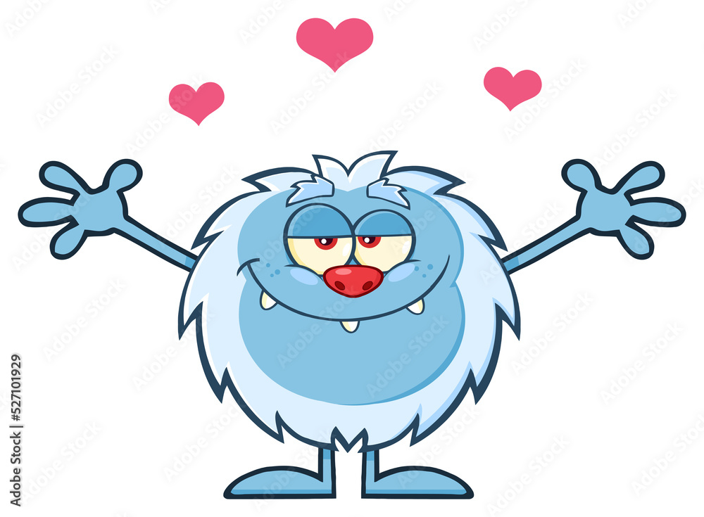 Smiling Little Yeti Cartoon Mascot Character With Open Arms For Hugging ...