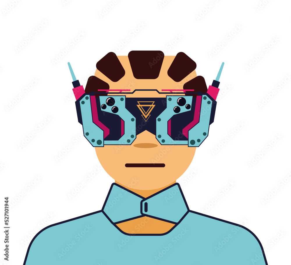 Future man icon with technology headset goggles from cyberpunk world ...