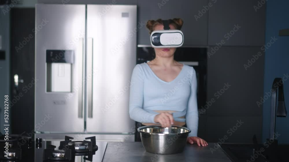 Futuristic concept of woman avatar in virtual reality headset makes ...