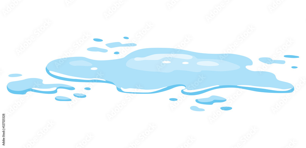 Water spill puddle. Blue liquid various shape in flat cartoon style ...