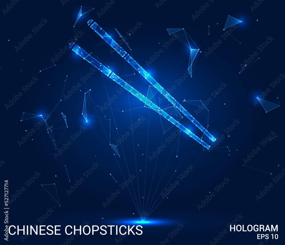 Hologram of Chinese sticks. Chinese sticks made of polygons, triangles ...