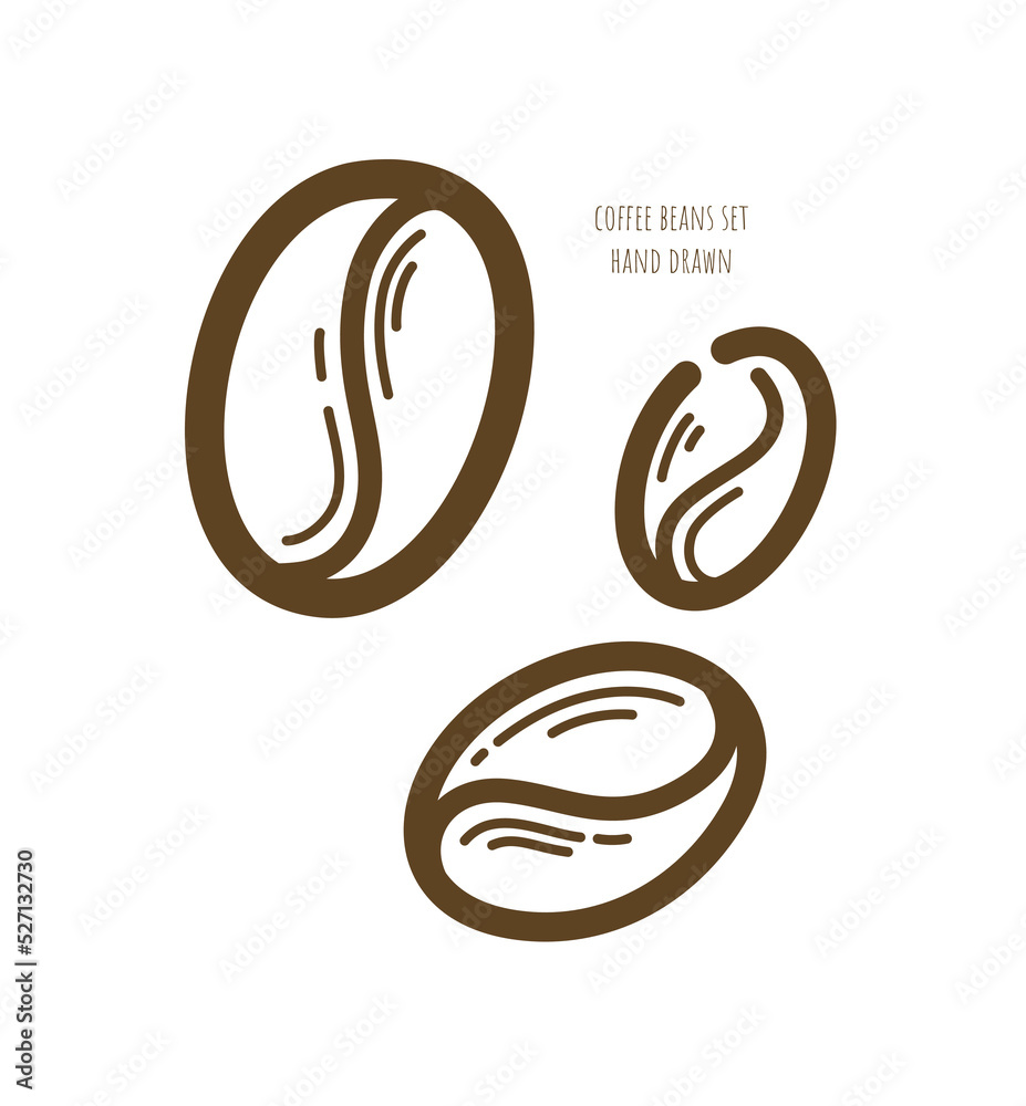 Coffee beans on white background. Hand drawn vector set. Medium roast ...