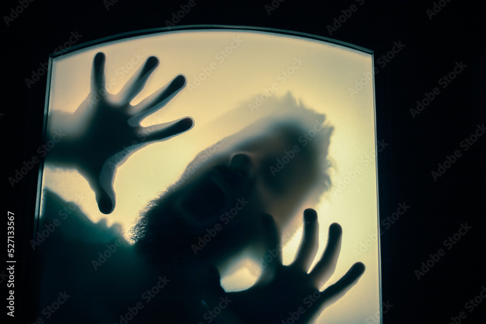 scary picture of hands behind glass, horror ghost woman behind door ...