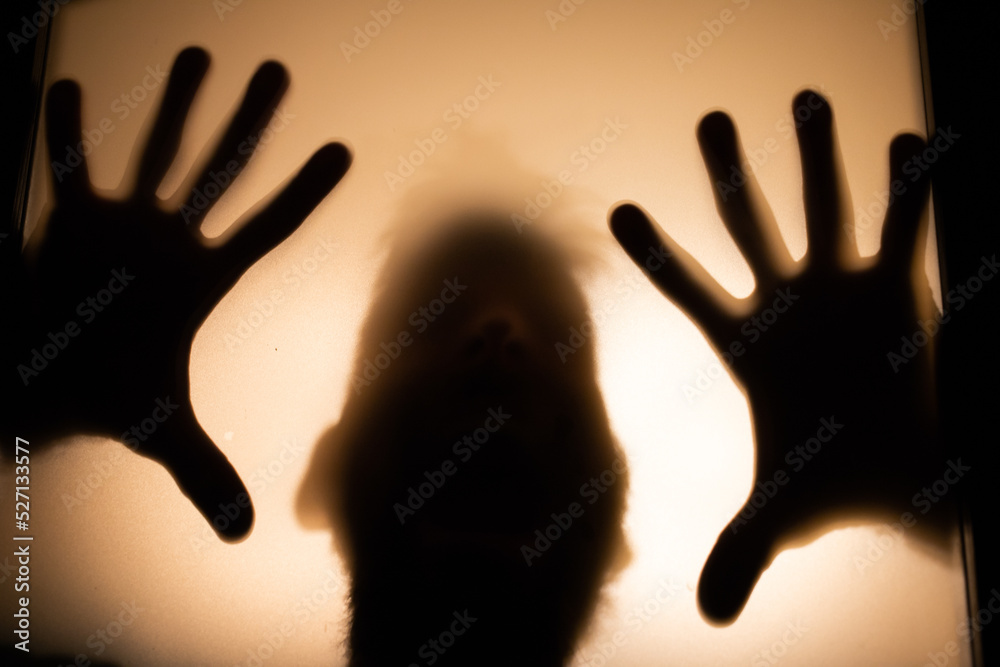 scary picture of hands behind glass, horror ghost woman behind door ...