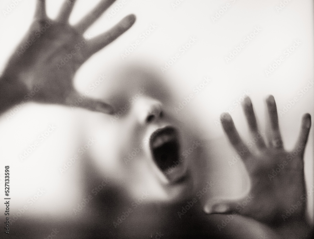 scary picture of hands behind glass, horror ghost woman behind door ...
