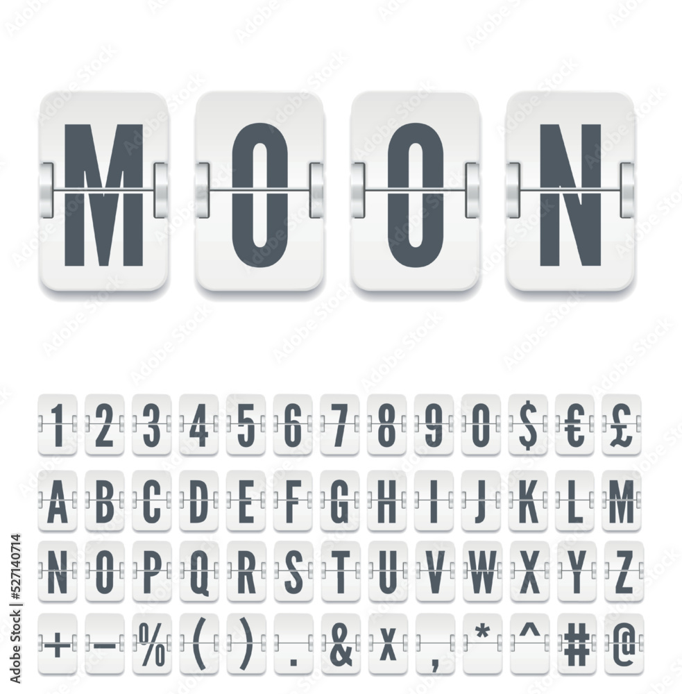 White flip board font with numbers for moon flight departure ...