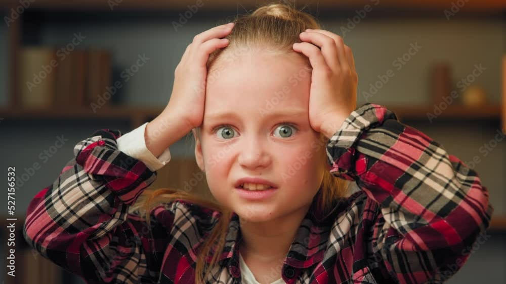 Scared young little girl shocked confused child feeling bullied ...