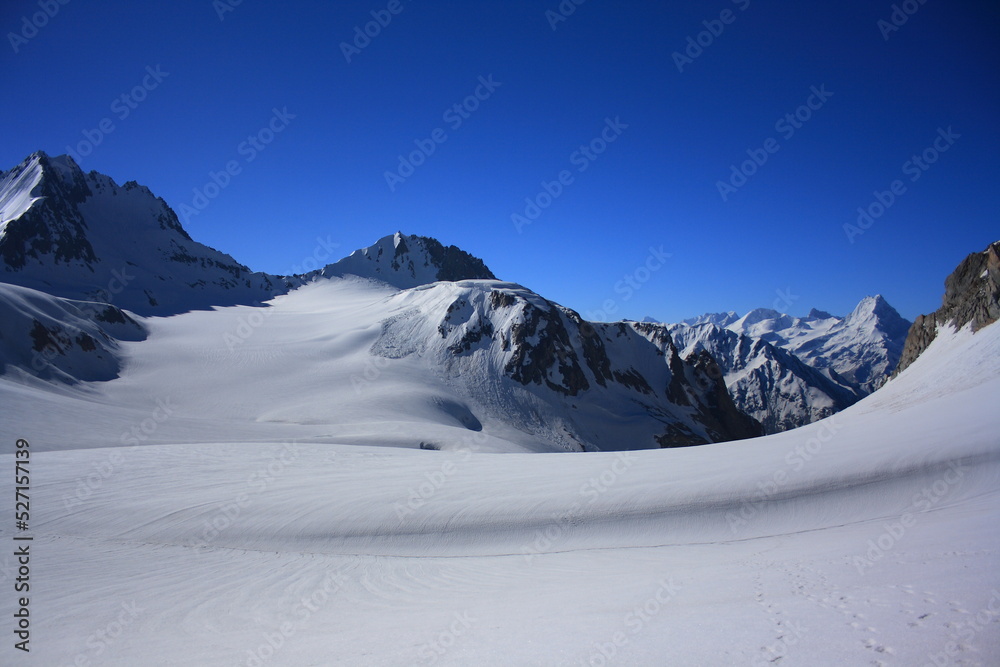 View of Darkot Pass from the top of Darkot Glacier, located in Baroghil ...