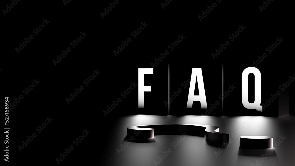 FAQ concept with copy space.FAQ black isolated.FAQ white neon and ...