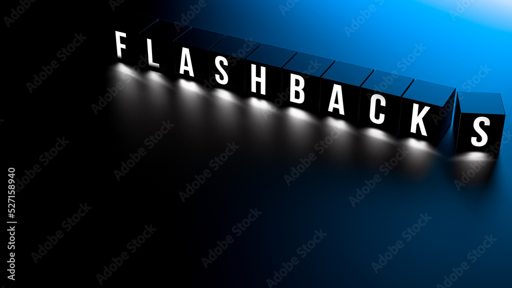 The Flashbacks Neon illuminated word on cubes with copy space.Flashback ...